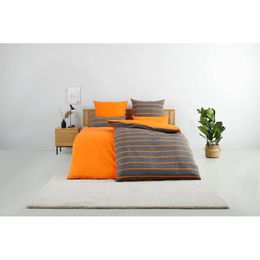 OTTO home Bettw&auml;sche &raquo;Katja&laquo; 2 Stk. tlg. Bettw&auml;sche aus Baumwolle, Bettw&auml;sche mit Streifen-Design, Wendeoptik orange Linon, Obermaterial: 100% 