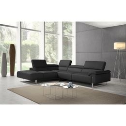 Egoitaliano Ecksofa &raquo;Malika, elegant und bequem, Designsofa, L-Form&laquo; mit Ottomane, inkl. Kopfteilverstellung und chromfarbenen Metallf&uuml;&szlig;en schwarz Leder &raquo;BULL&laquo; (