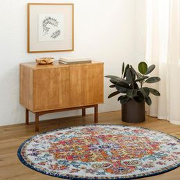 Teppich &raquo;MUNICH&laquo; rund 12 mm H&ouml;he Vintage Orientteppich, Traditional Kurzflor Boho Wohnzimmerteppich bunt Kunstfaser