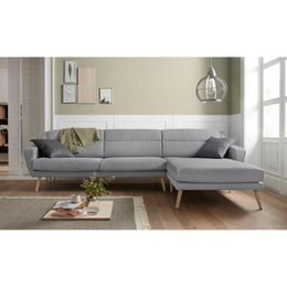 OTTO home Ecksofa &raquo;Bille L-Form&laquo; mit Naht im R&uuml;ckenkissen und Beinen aus Eichenholz grau Samtoptik (100% Polyester);Luxus-Microfaser weich (100% 