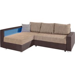 Collection AB Ecksofa &raquo;Relax L-Form&laquo; inklusive Bettfunktion, Federkern, wahlweise mit RGB-LED-Beleuchtung braun Zierkissen: 100%Polyester;Struktur (