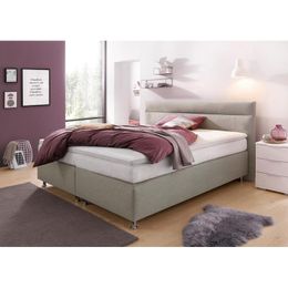 Westfalia Schlafkomfort Boxspringbett wahlweise mit LED-Beleuchtung beige Bezug Unterbox und Kopfteil: Strukturstoff (77% Polyester und 23% Viskose);Bezug Obermatratze 100% 