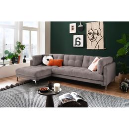 Trends by HG Ecksofa &raquo;Landau L-Form&laquo; in Cord-Stoff mit Metallfu&szlig; grau