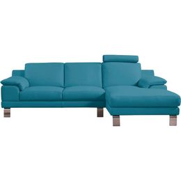 Egoitaliano Ecksofa &raquo;Shakira, Design und super Sitzkomfort auf hohem Niveau, tolle Details&laquo; mit Recamiere, L-Form, edle F&uuml;&szlig;e blau Leder &raquo;BULL&laquo; (echtes Rindsleder)
