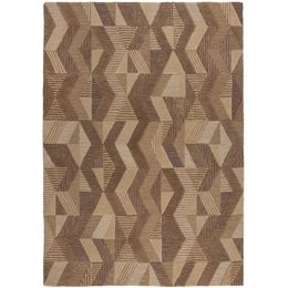 FLAIR RUGS Wollteppich &raquo;Asher 3D Effekt&laquo; rechteckig 10 mm H&ouml;he Wolle, Teppich, Wohnzimmer, Schlafzimmer, Esszimmer beige Wolle