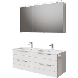 Badm&ouml;bel-Set &raquo;Serie 6025 2-teilig Mineralmarmor-Waschtisch mit LED-Spiegelschrank&laquo; 2 Stk. tlg. wei&szlig; Spanplatte