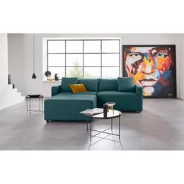 Home Affaire Ecksofa &raquo;Marva 3tlg. L-Form&laquo; beide Armlehnelemente ausziehbar f&uuml;r Bettfunktion, mit Bettkasten blau Struktur fein (100% Polyester);