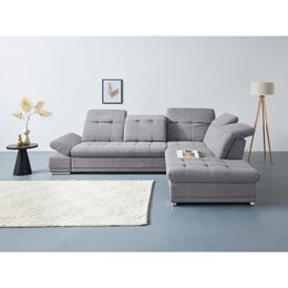 COTTA Ecksofa &raquo;Holiday L-Form mit Sitztiefen-, Armteil- und Kopfteilverstellung&laquo; wahlweise mit Bettfunktion & Bettkasten grau 100% Polyester