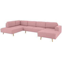 Home Affaire Wohnlandschaft &raquo;Lasse U-Form&laquo; im scandinavischem Stil mit Holzf&uuml;&szlig;en rosa Filzoptik (100% Polyester);Luxus-Microfaser (100% Polyester);