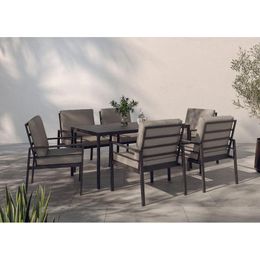 Konifera Garten-Essgruppe &raquo;&raquo;New Jersey&laquo;&laquo; Set, 6 Sessel, Tisch 80x160x71 cm, inkl. Auflagen, 19 Stk. tlg. Aluminium/Polyrattan schwarz Aluminium