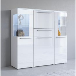OTTO home Highboard &raquo;India,Breite 130cm, stilvolle Hochkommode 3T&uuml;ren, Klappe und Schublade&laquo; Hochschrank viel Stauraum, Einlegeb&ouml;den verstellbar,ohne 