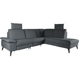 Alina Ecksofa inkl. Kopfst&uuml;tzen, wahlweise mit Relaxfunktion, Breite: 243 cm grau Struktur GBA (100% Polyester)