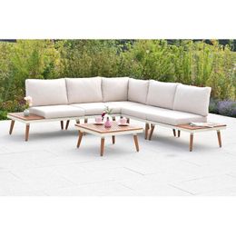 Merxx Gartenlounge-Set &raquo;&raquo;Delphi&laquo;&laquo; Set, 13 Stk. tlg. Eckbank mit seitlichen Ablagefl&auml;chen wei&szlig; Aluminium, FSC -zertifizierter Holzwerkstoff