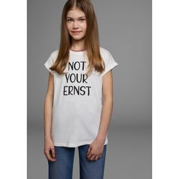 Kidsworld M&auml;dchen Kidsworld T-Shirt &raquo;NOT YOUR ERNST&laquo; Kurzarm, bedruckt, Rundhalsausschnitt, aus Baumwolle wei&szlig; 128/134
