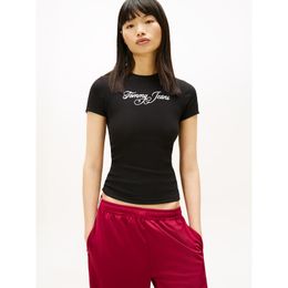 Tommy Jeans Damen Kurzarmshirt &raquo;TJW SLIM ESS LOGO 1 RIB TEE EXT&laquo; in gerippter Struktur 4XL (48)