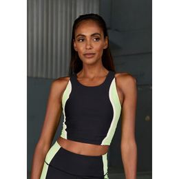 active by Lascana Lascana Active Damen LASCANA ACTIVE Crop-Top Sporttop mit farblich abgesetztem Details schwarz XS (32/34)