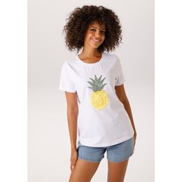 Aniston Casual Damen Aniston CASUAL T-Shirt mit Glitzersteinchen verzierter Ananas-Applikation - NEUE KOLLEKTION 44