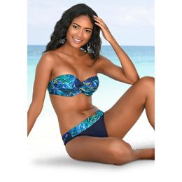 Lascana Damen Lascana B&uuml;gel-Bandeau-Bikini mit Dschungel-Optik blau 34, Cup D