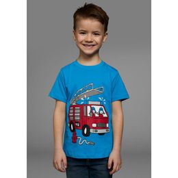 Kidsworld Jungen Kidsworld T-Shirt &raquo;Mit coolem FEUERWEHR Druck&laquo; Kurzarm, Basic-Passform, mit stylischem Druck, Rundhalsausschnitt blau 104/110