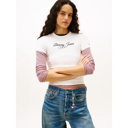 Tommy Jeans Damen Kurzarmshirt &raquo;TJW SLIM ESS LOGO 1 RIB TEE EXT&laquo; in gerippter Struktur M (38)