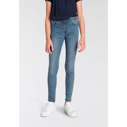 Kidsworld M&auml;dchen Kidsworld Jeansjeggings &raquo;, Stetch-Jeans mit schmalem Bein&laquo; schmale Beinform, mit Gummizug, lang, mit aufgesetzten Taschen blau 128, 