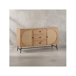 KADIMA DESIGN Sideboard 140x80x40 cm Kommode Eiche-Dekor mit Rattan Geflecht | Gr.: onesize