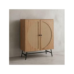 KADIMA DESIGN Sideboard 80x103x39 cm Highboard Eiche-Dekor mit Rattan Geflecht | Gr.: onesize