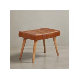 KADIMA DESIGN Sitzhocker 67x47x39 cm Mango Massivholz / Echtleder | Gr.: onesize