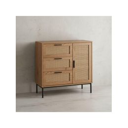 KADIMA DESIGN Kommode 80x82x36 cm Flurkommode Eiche-Dekor & Rattan, Sideboard mit | Gr.: onesize