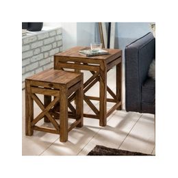 KADIMA DESIGN 2er Set Beistelltisch PALI Massiv-Holz Wohnzimmer-Tisch | Gr.: onesize