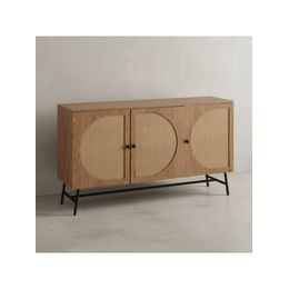 KADIMA DESIGN Sideboard 140x80x39 cm Kommode Eiche-Dekor mit Rattan Geflecht | Gr.: onesize