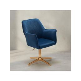 KADIMA DESIGN Schreibtischstuhl Dunkelblau Samt Design Drehstuhl mit Lehne, in Blau | Gr.: onesize