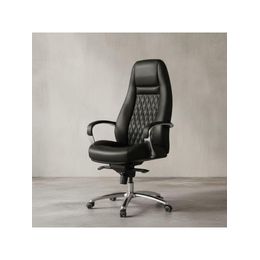 KADIMA DESIGN Chefsessel Echtleder | Ergonomisch, Alu-Fu&szlig;kreuz, 120kg, 8h Nutzung in Schwarz | Gr.: onesize