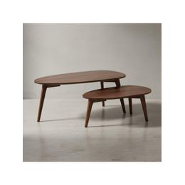 KADIMA DESIGN Retro-Couchtische aus Massivholz, 2er Set, Nierenform, handgefertigt in Braun | Gr.: onesize