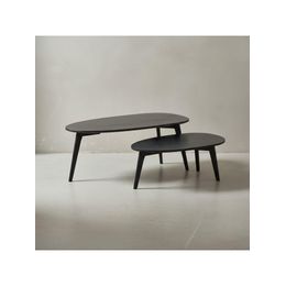 KADIMA DESIGN Retro-Couchtische aus Massivholz, 2er Set, Nierenform, handgefertigt in Schwarz | Gr.: onesize