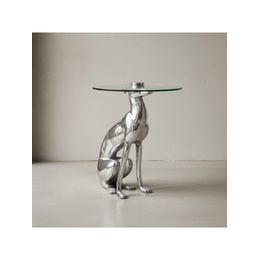 KADIMA DESIGN Windhund Skulptur Deko Beistelltisch, Aluminium/Glas, handgefertigt | Gr.: onesize