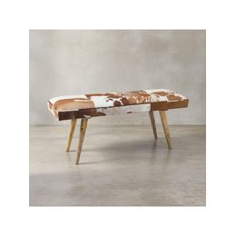 KADIMA DESIGN Sitzbank Landhausstil Ziegenfell: Echtes Leder, Mango Holz, 220 kg | Gr.: onesize