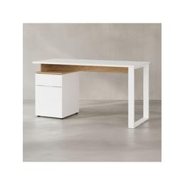 KADIMA DESIGN B&uuml;rotisch mit Container, Wei&szlig;-Beige, 140x61x74 cm, Metallkufen, sto&szlig;fest | Gr.: onesize