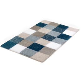 Kleine Wolke Badematte &raquo;Caro&laquo; H&ouml;he 25 mm rutschhemmend beschichtet fu&szlig;bodenheizungsgeeignet Badteppich, modernes Karo-Muster, Pastell-Farben, waschbar blau 