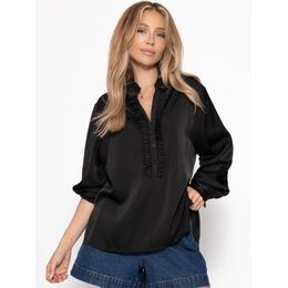 SASSYCLASSY Satinbluse mit R&uuml;schen in Schwarz | Gr.: M