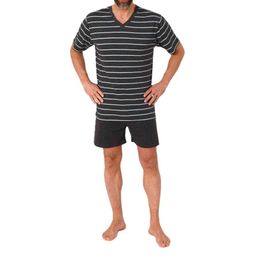 Normann Kurzarm Schlafanzug Shorty Pyjama Streifen in anthrazit | Gr.: 54