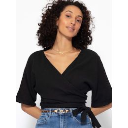SASSYCLASSY Musselin Bluse zum Wickeln in schwarz | Gr.: M