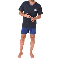Normann Kurzarm Schlafanzug Shorty Pyjama Streifen in blau | Gr.: 54