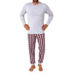 Normann langarm Schlafanzug Pyjama B&uuml;ndchen und karierter Jersey Hose - 83210 in grau | Gr.: 48