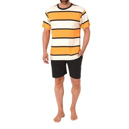 Normann Kurzarm Schlafanzug Pyjama Shorty Streifen in orange | Gr.: 50