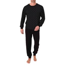 Normann Langarm Schlafanzug Pyjama B&uuml;ndchen Minimalprint in schwarz | Gr.: 52