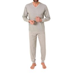 Normann Langarm Schlafanzug Pyjama B&uuml;ndchen Minimalprint in grau | Gr.: 52