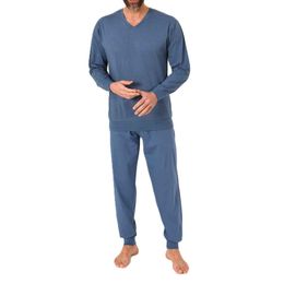 Normann Langarm Schlafanzug Pyjama B&uuml;ndchen Minimalprint in blau | Gr.: 52