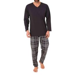 Normann Schlafanzug langarm Pyjama mit karierter Jersey Hose in anthrazit | Gr.: 50