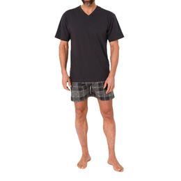 Normann Schlafanzug kurzarm Shorty mit karierter Jersey Hose in anthrazit | Gr.: 50